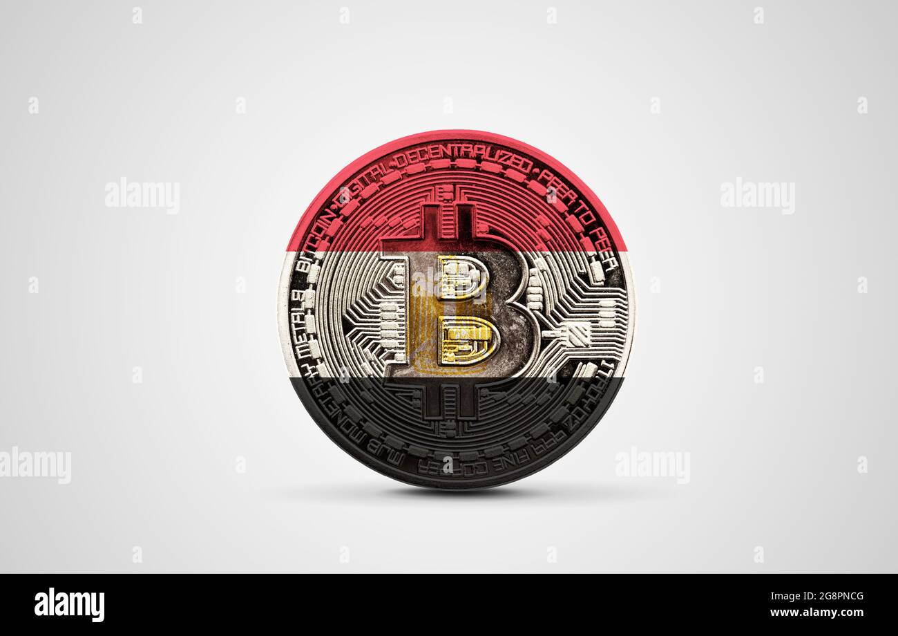 Egypt flag on a bitcoin cryptocurrency coin. 3D Rendering Stock Photo - Alamy