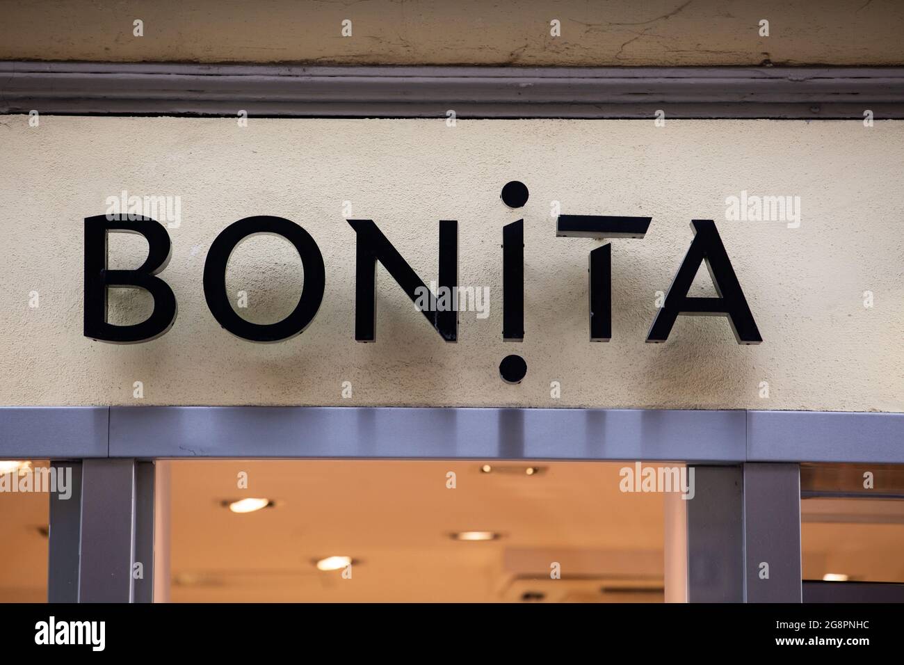 Logo und Schriftzug von Bonita. (Photo by Alexander Pohl/Sipa USA Stock ...