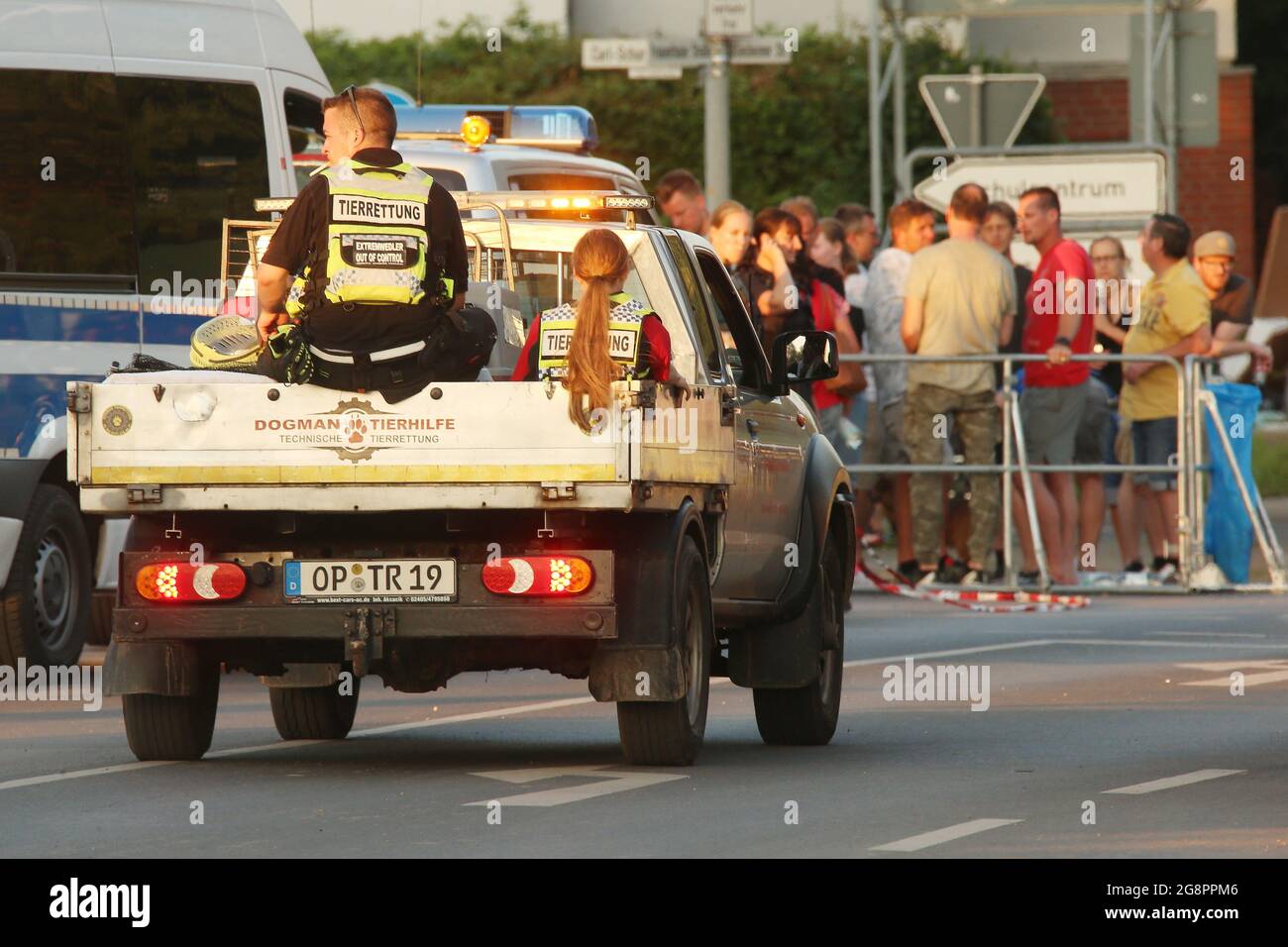 Erftstadt, Germany. 18th July, 2021. A vehicle with animal rescuers and ...