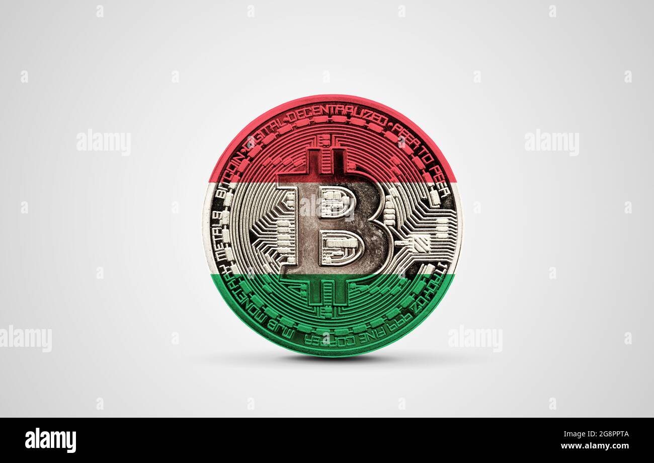 Hungary flag on a bitcoin cryptocurrency coin. 3D Rendering Stock Photo ...