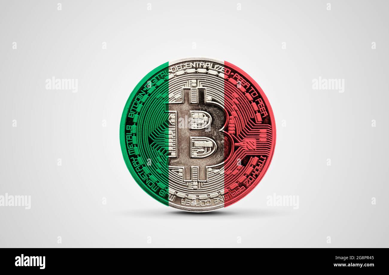 Italy flag on a bitcoin cryptocurrency coin. 3D Rendering Stock Photo ...