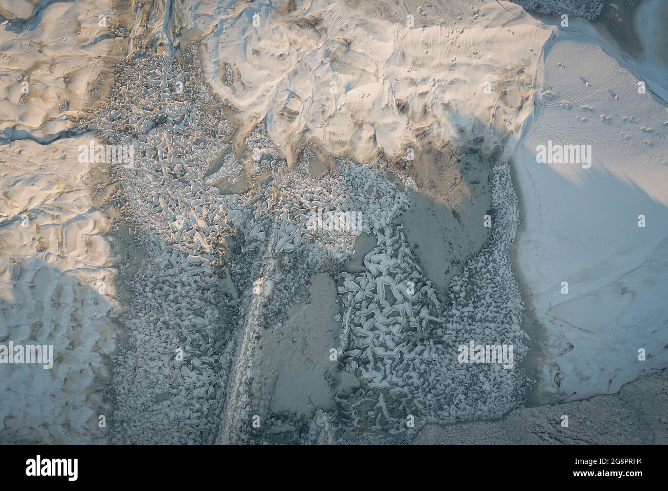 The sandy bottom of a drained river is an ecological disaster. Bed of a ...