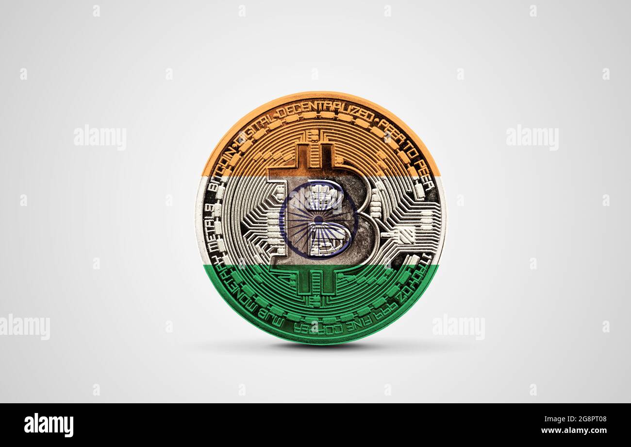 India flag on a bitcoin cryptocurrency coin. 3D Rendering Stock Photo ...