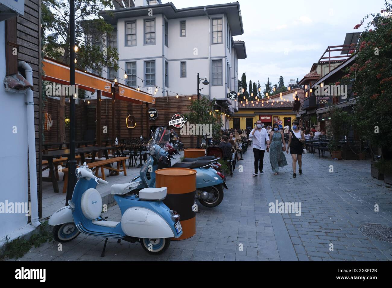 ANTALYA, TURKEY - Jul 03, 2021: A people walking along a street and ...