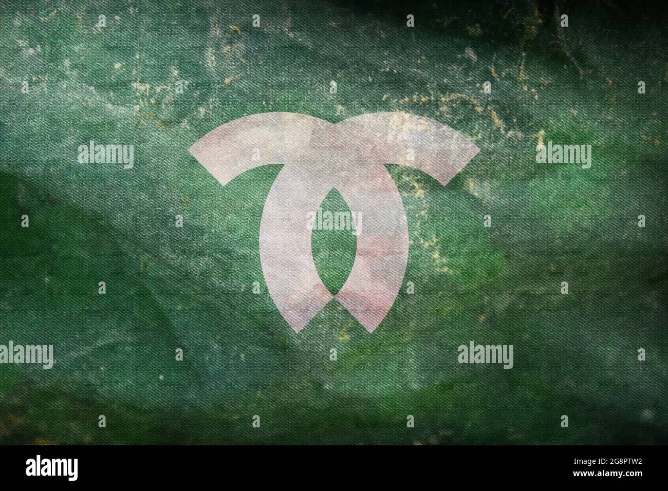 Top view of retro Flag of Kobe, Hyogo with grunge texture, no flagpole ...