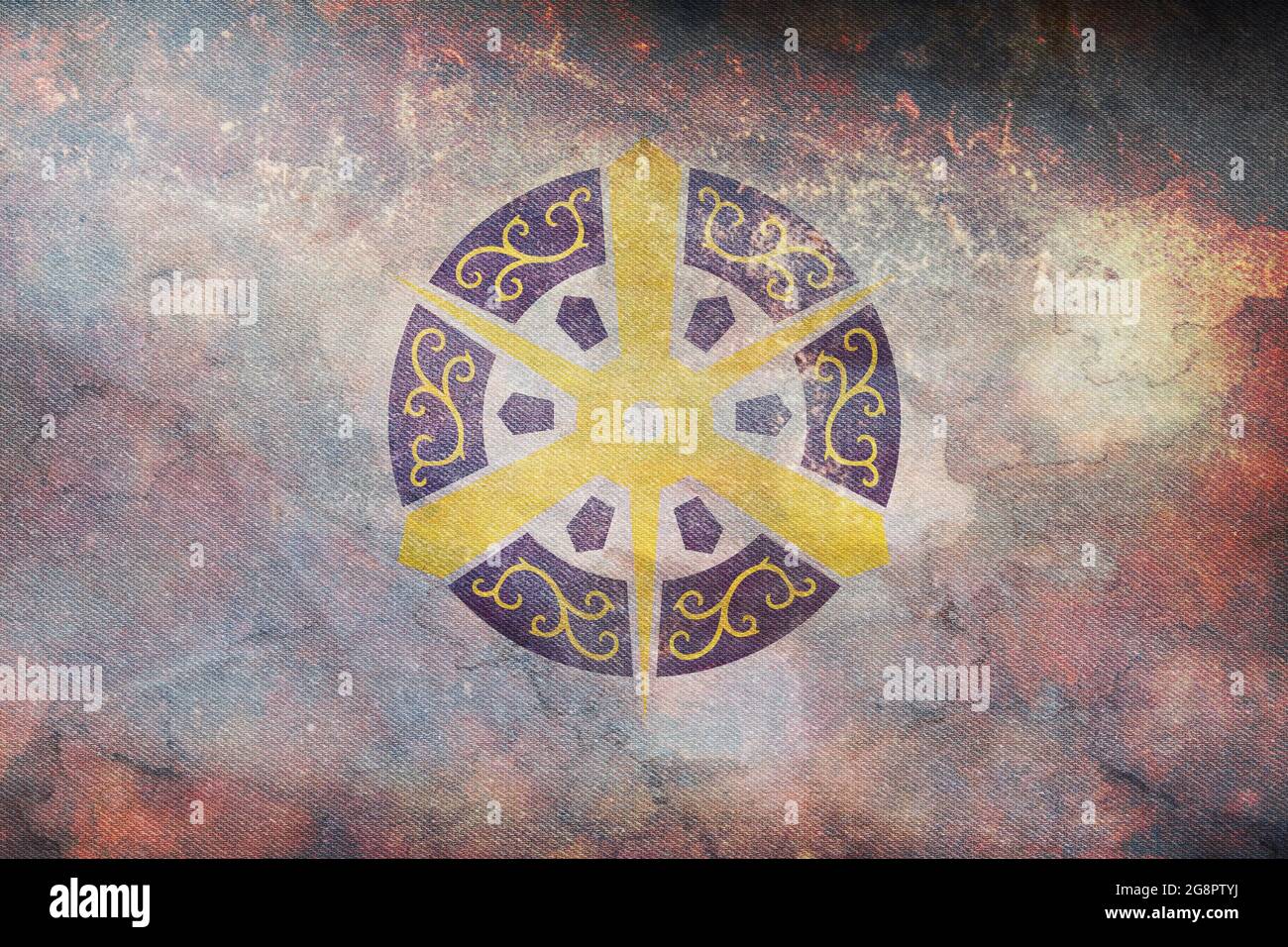 Top view of retro Flag of Kyoto City, Kyoto with grunge texture, no ...