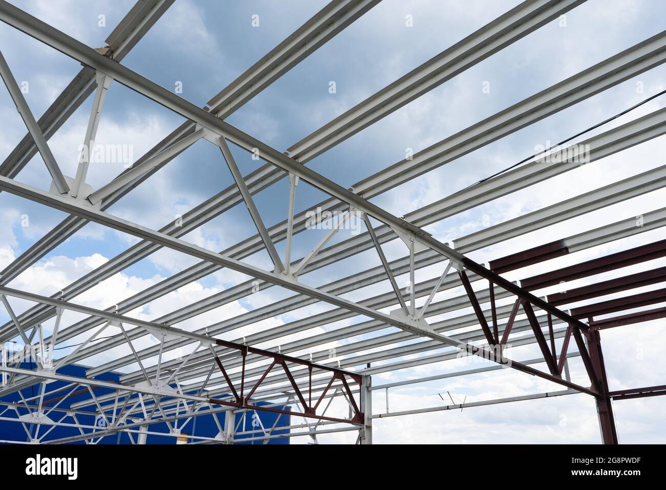 Modern storehouse construction site, structural steel structure of new ...