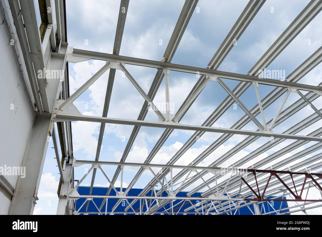 Modern storehouse construction site, structural steel structure of new ...