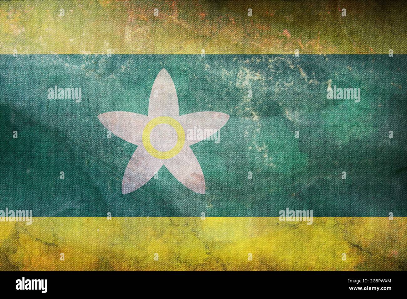 Top view of retro Flag of Ehime Prefecture with grunge texture, no ...