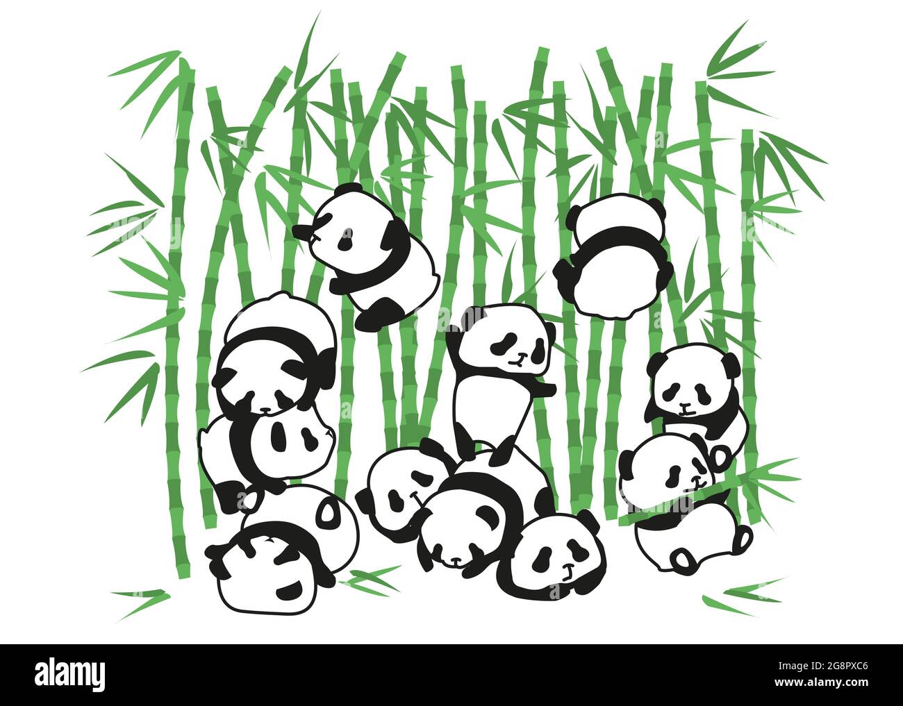 Background with funny pandas and bamboo. For children's wallpapers ...