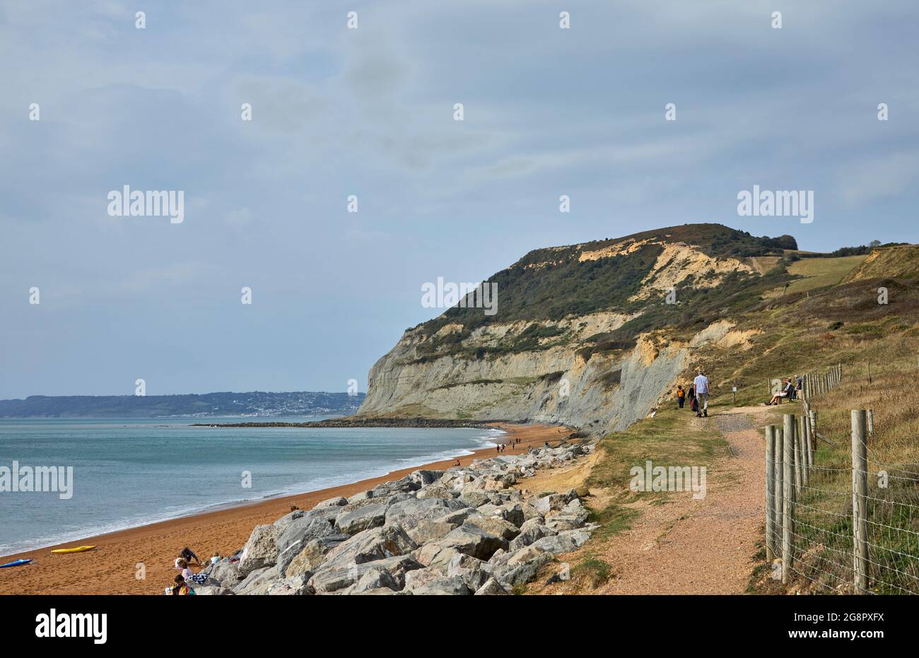 The South-West Coast Path at Seatown with a view of Golden Cap and the ...