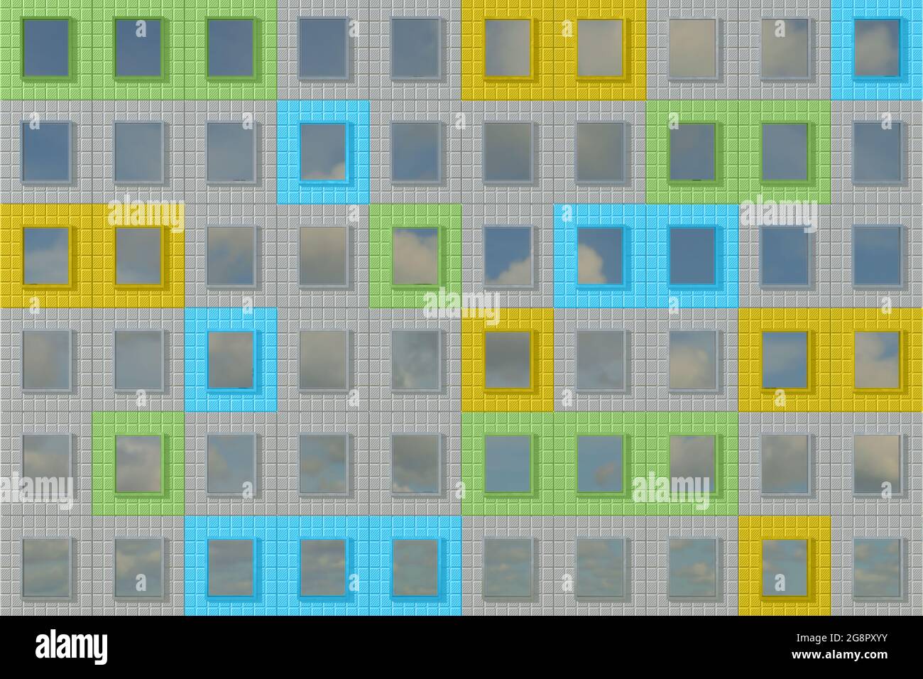 3D illustration. Orderly succession of windows that create a texture ...