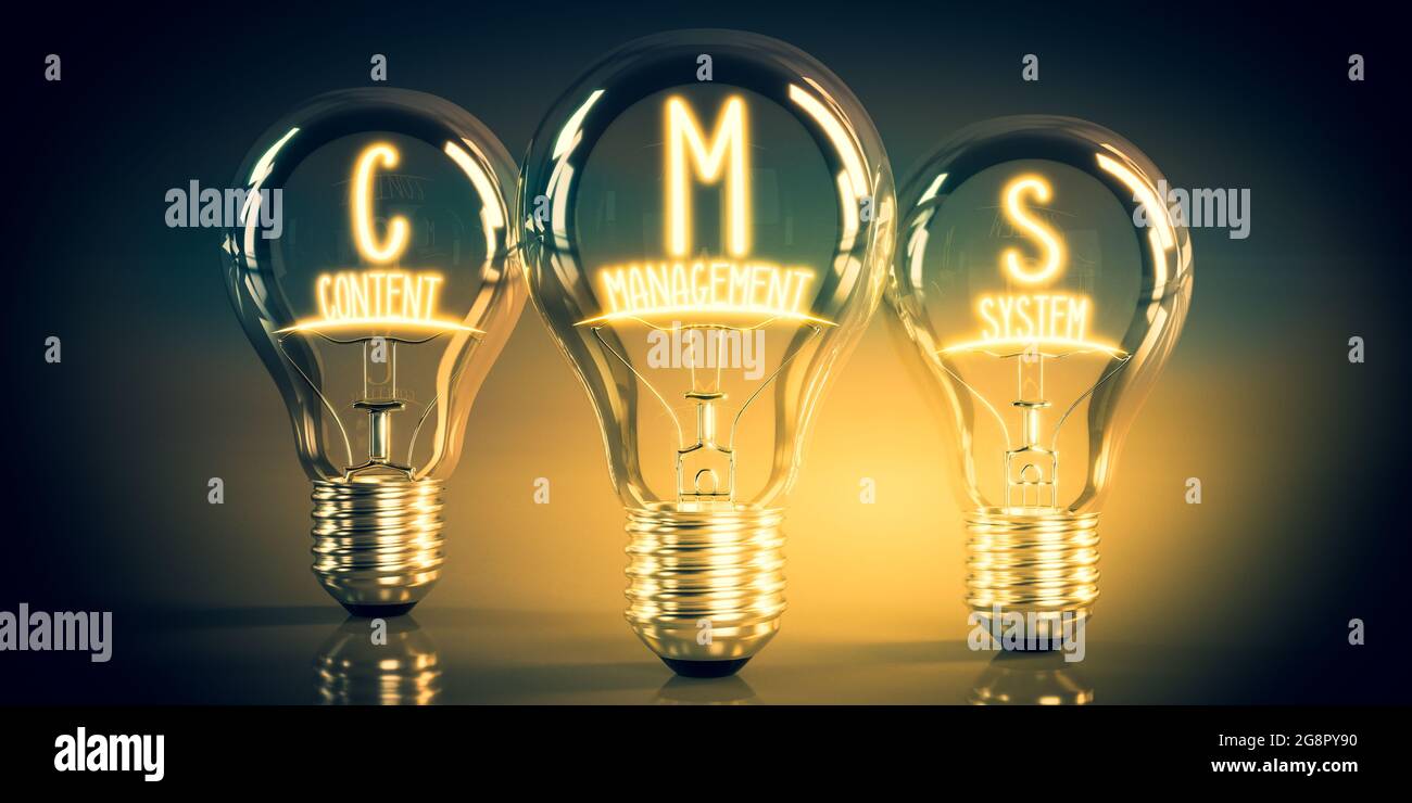 CMS, content management system concept - shining light bulbs - 3D ...