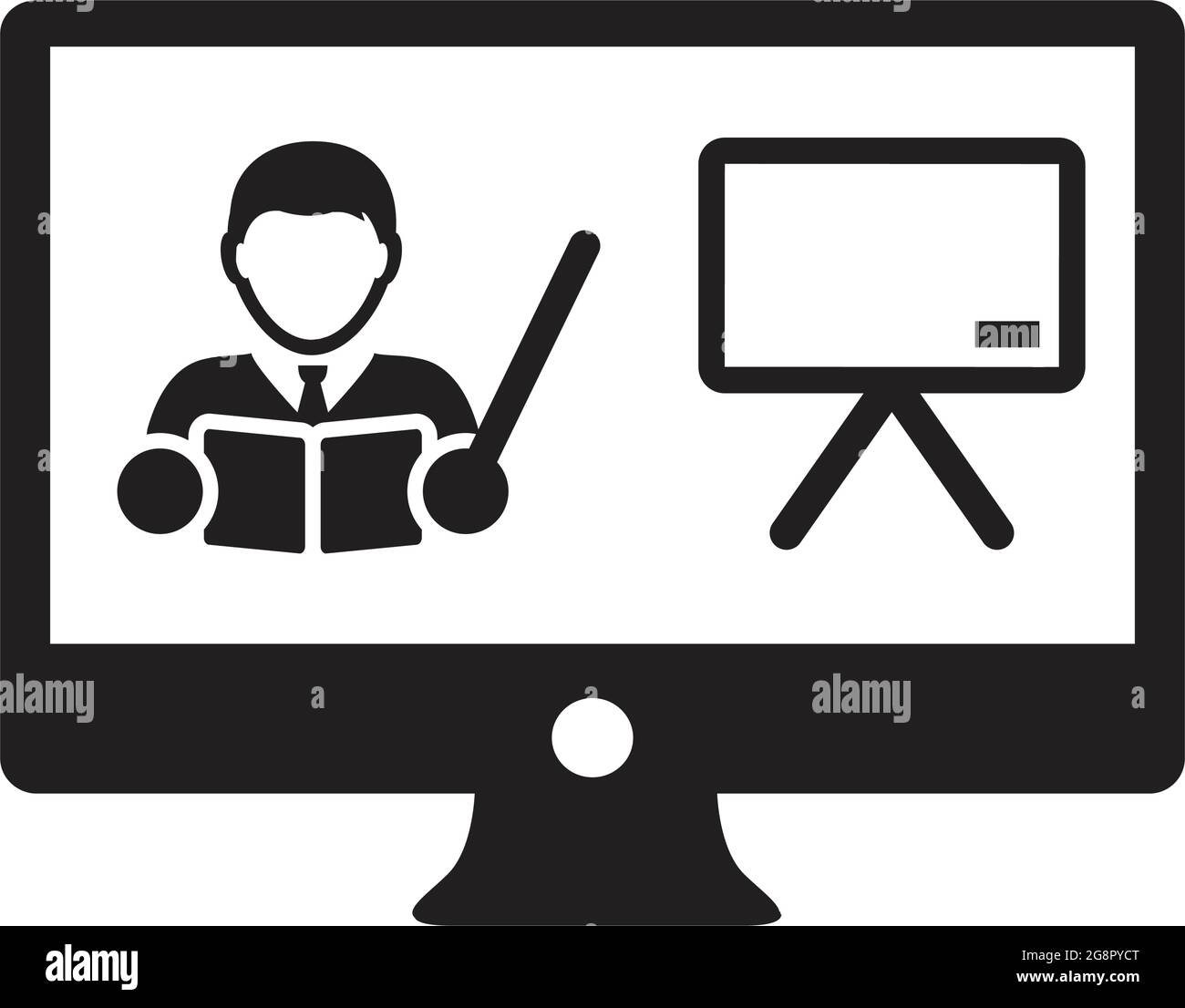 Online class icon vector teacher symbol with computer monitor and ...
