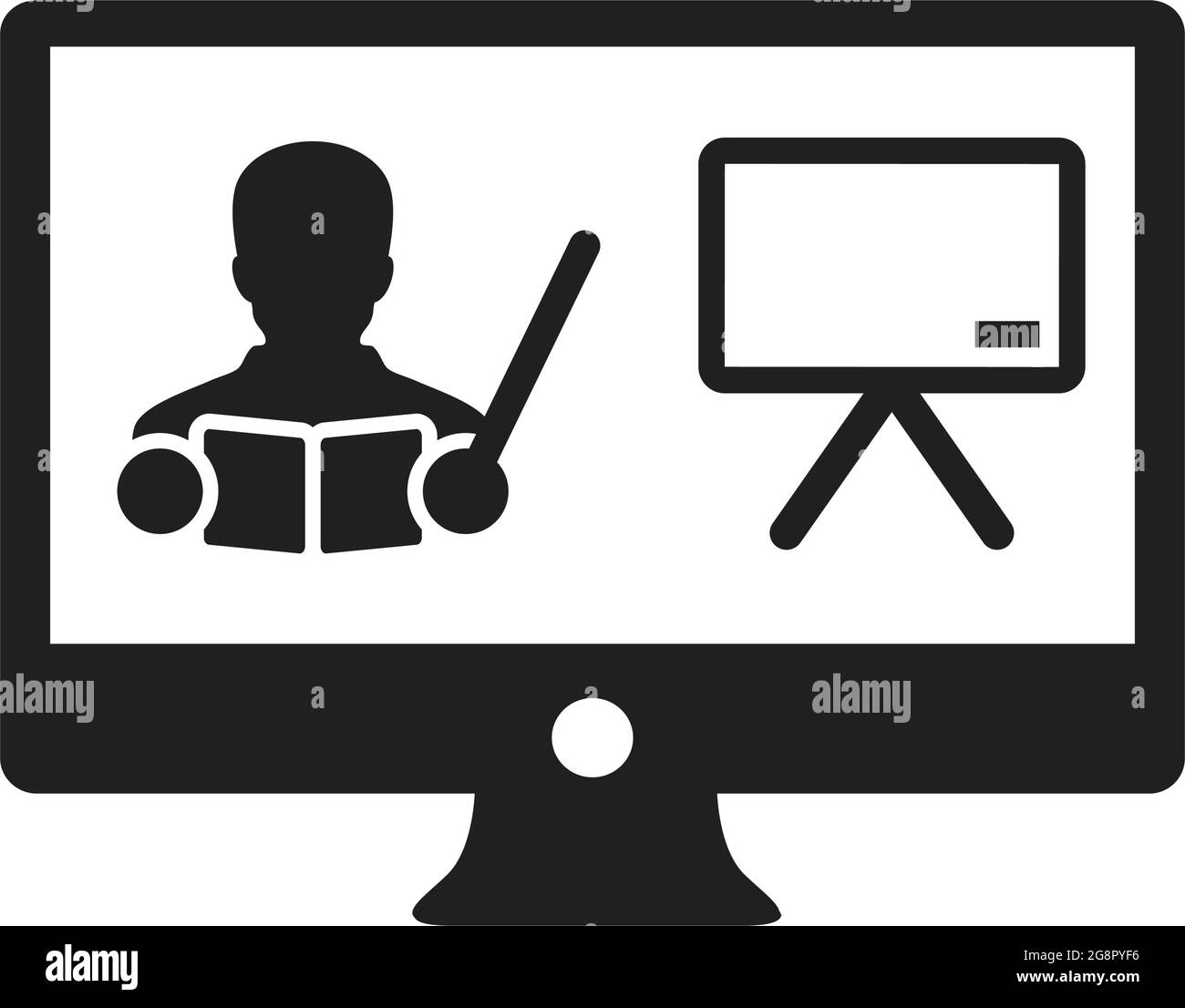 Online class icon vector teacher symbol with computer monitor and ...