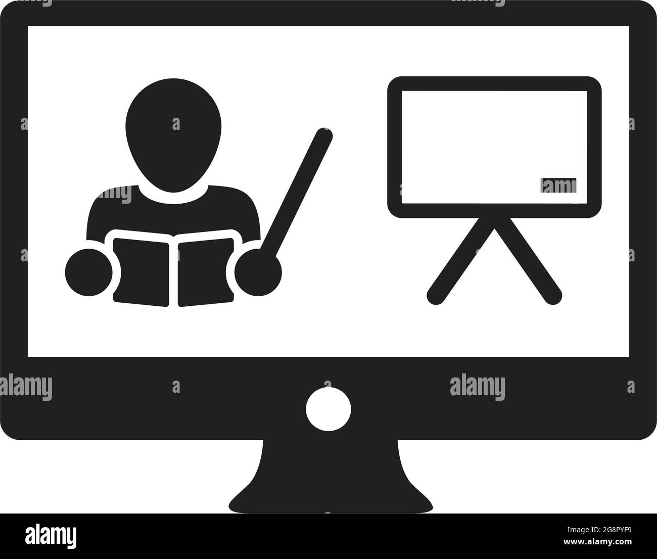 Online class icon vector teacher symbol with computer monitor and ...