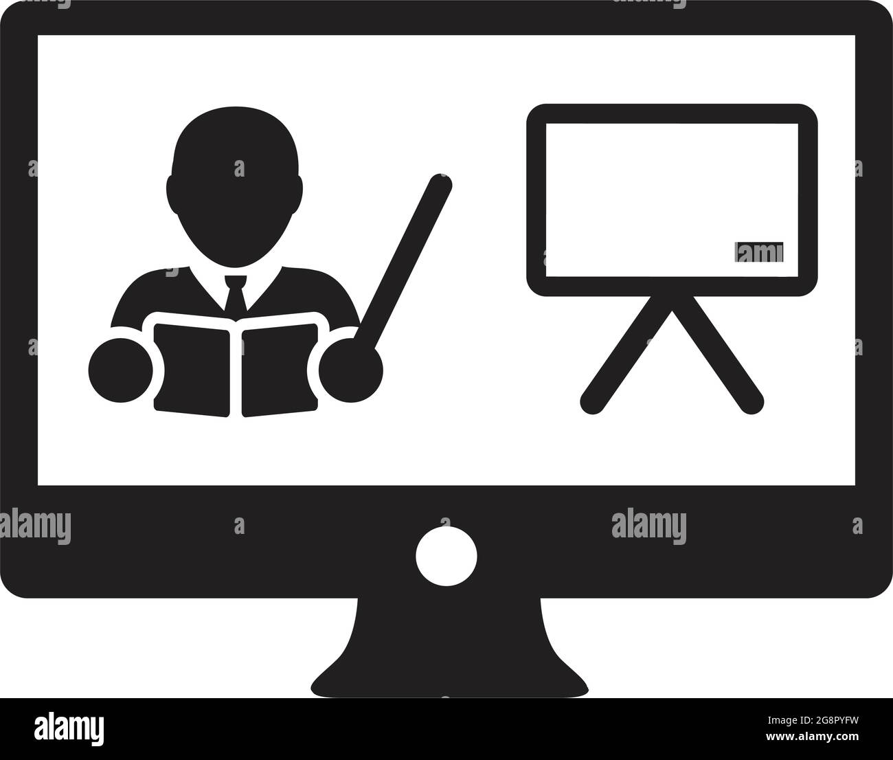Online learning icon vector teacher symbol with computer monitor and ...