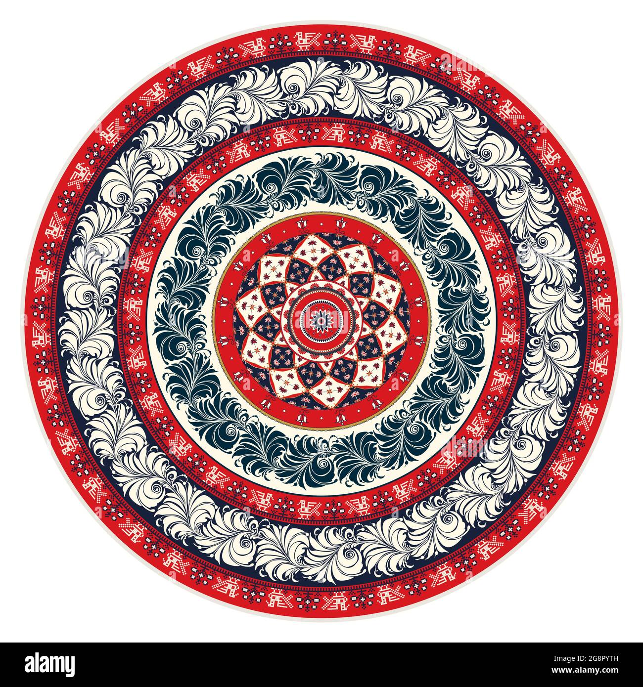 Vector round design element with traditional Russian embroidery symbols ...