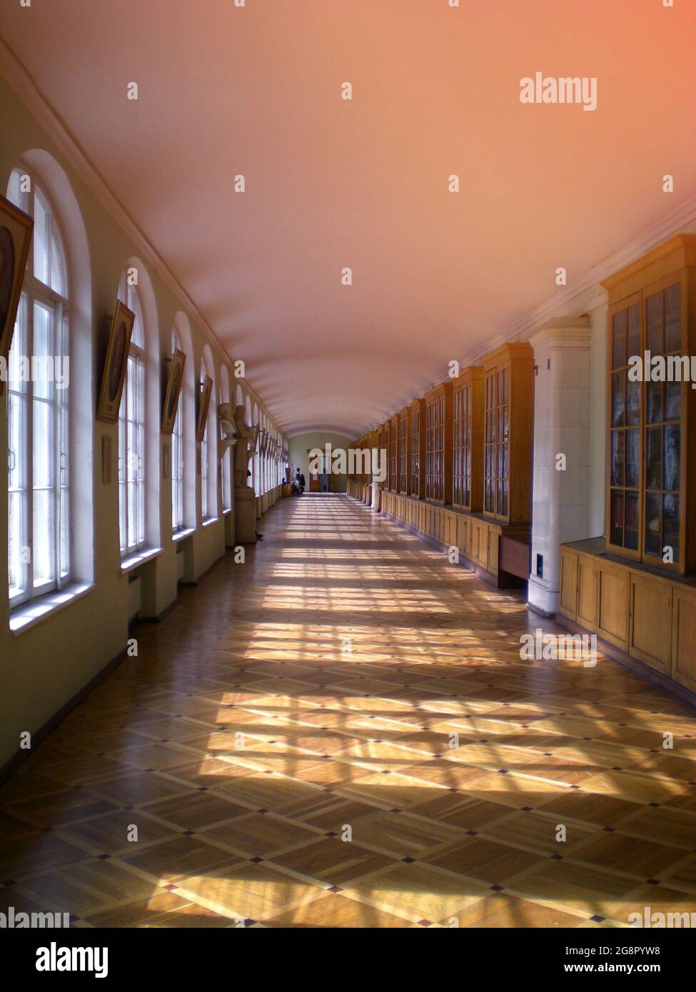 Corridor in an old university with shadows falling on the floor Stock ...