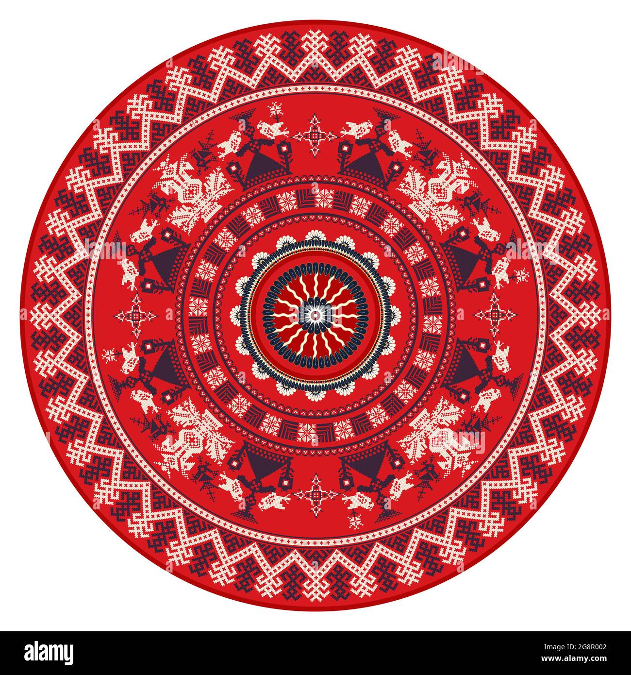 Vector round design element with traditional Russian embroidery symbols ...