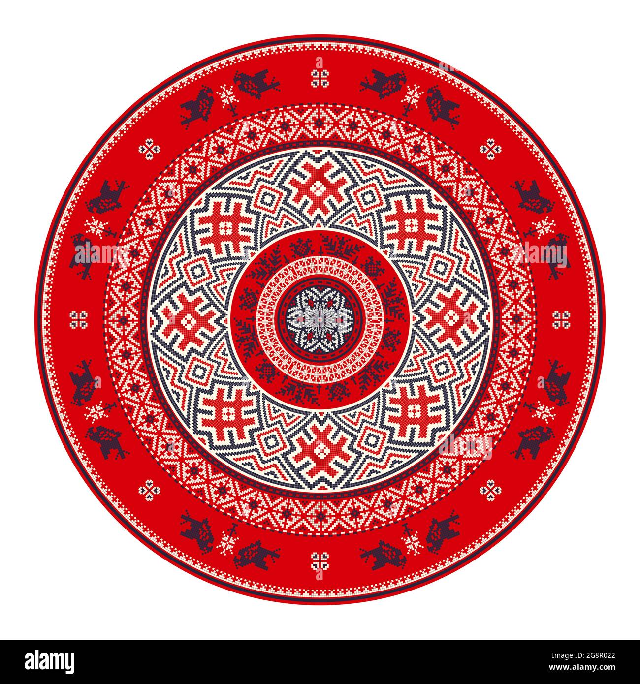 Vector round design element with traditional Russian embroidery symbols ...