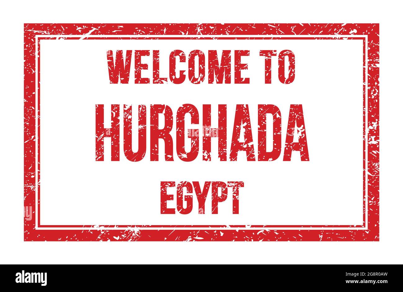WELCOME TO HURGHADA - EGYPT, words written on red rectangle post stamp ...
