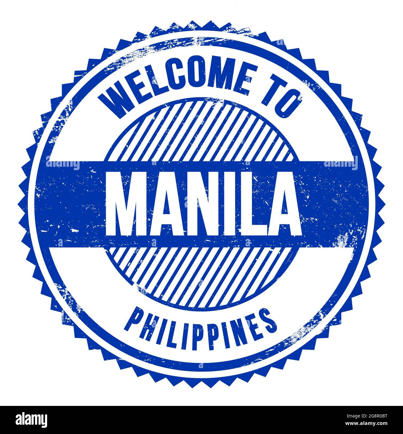 WELCOME TO MANILA - PHILIPPINES, words written on blue zig zag stamp ...
