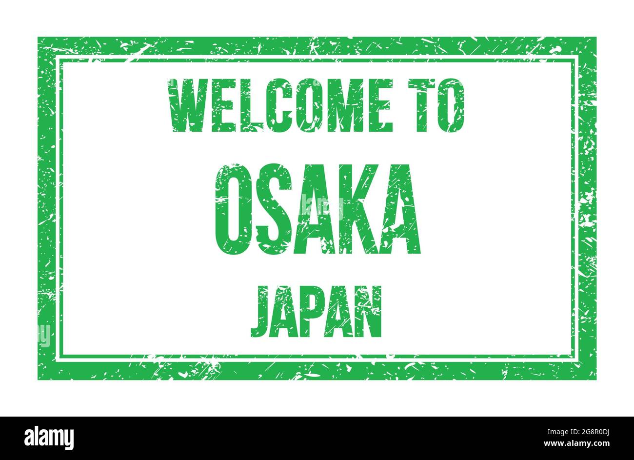 WELCOME TO OSAKA - JAPAN, words written on red rectangle post stamp ...