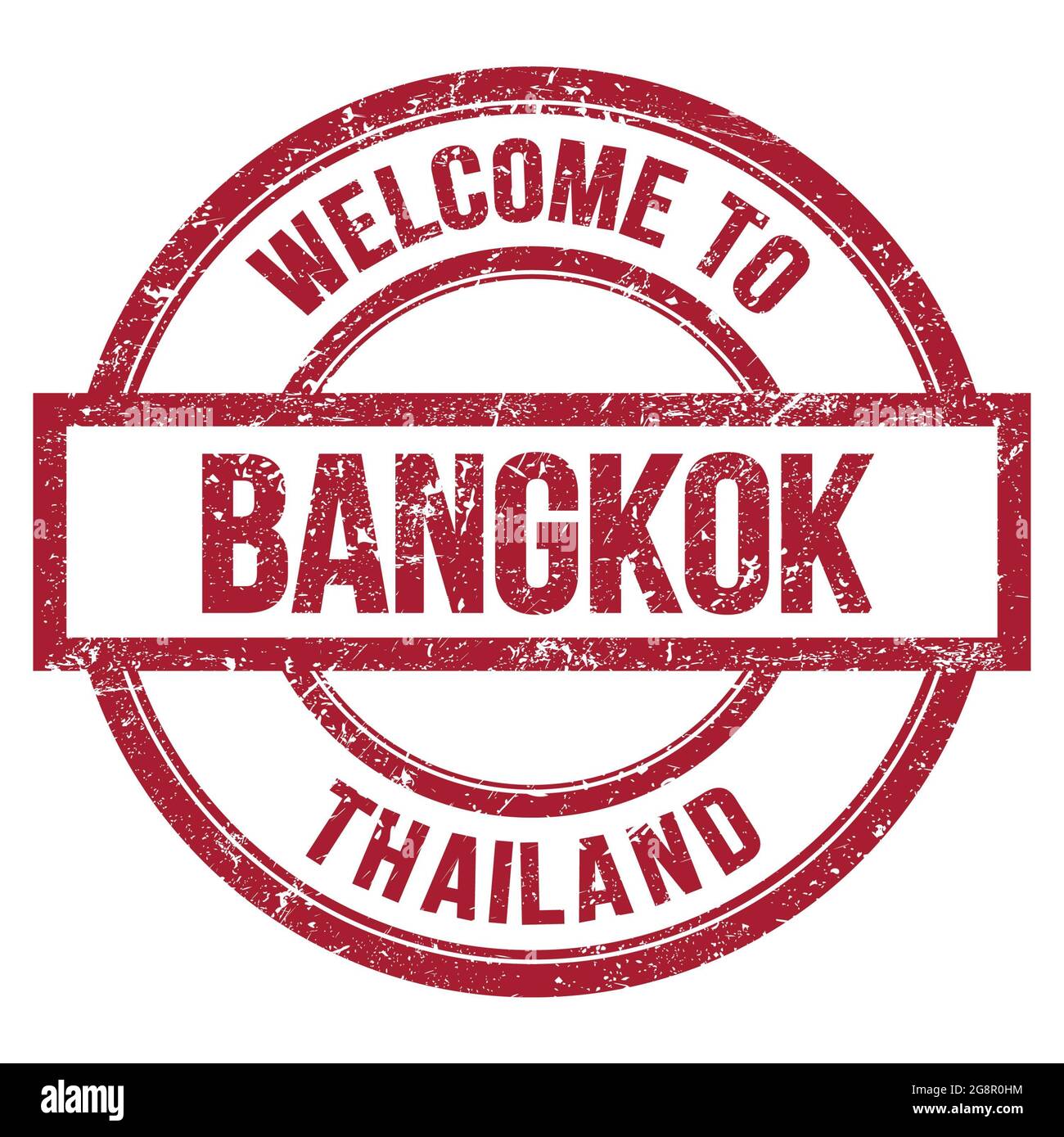 WELCOME TO BANGKOK - THAILAND, words written on red round simple stamp ...