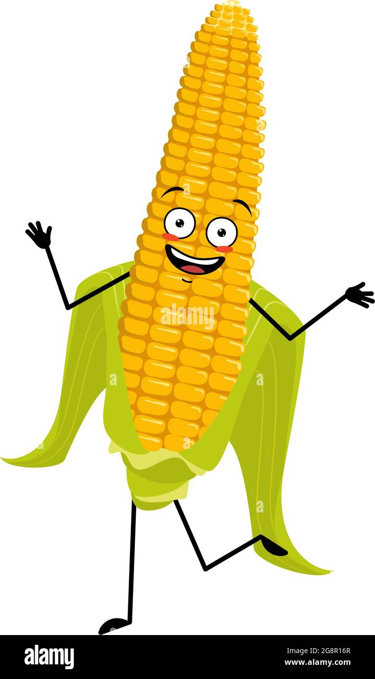 Cute corn cob character cheerful with emotions dancing Stock Vector ...