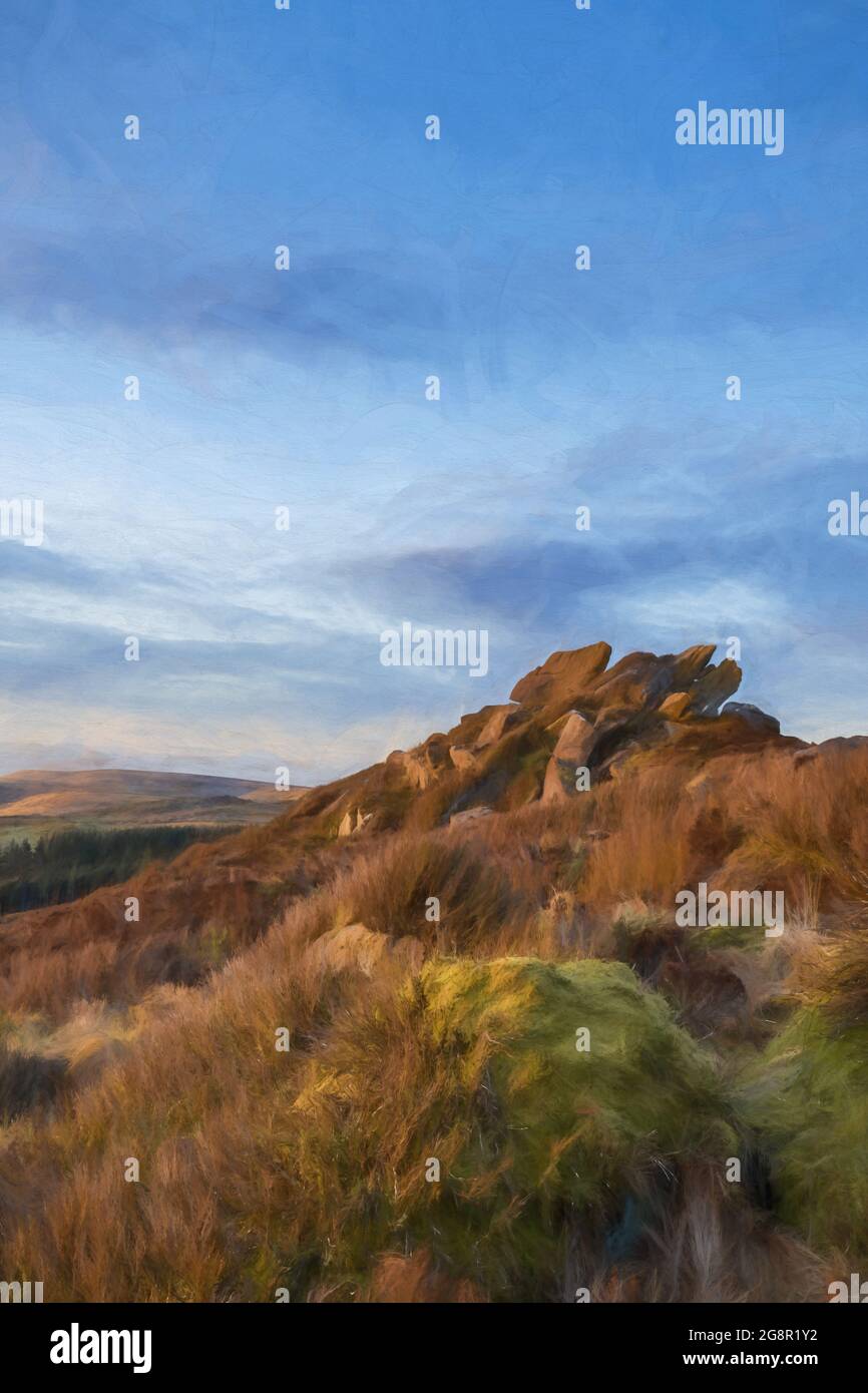 Digital painting of a winter at Baldstone, and Gib Torr rocks during ...