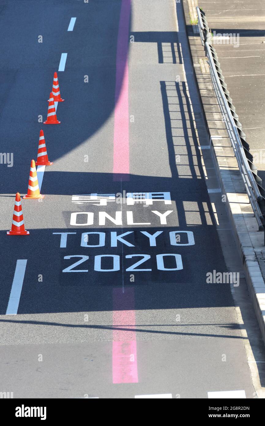 Olympic vehicle lanes to be used at the Tokyo Olympics. The area around ...