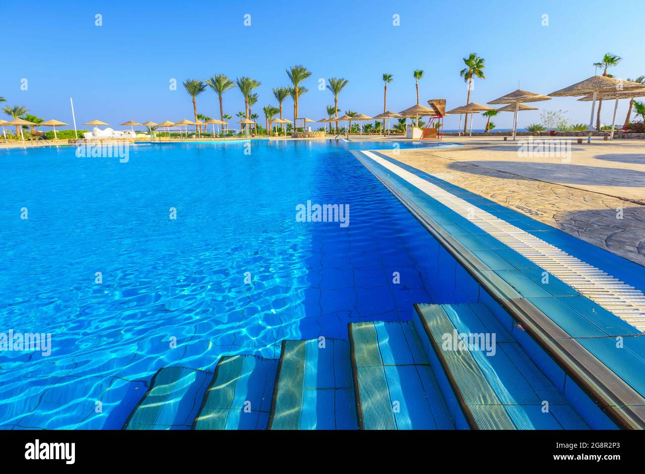 Landscape with nobody swimming pool at luxury hotel in the Egypt Stock ...
