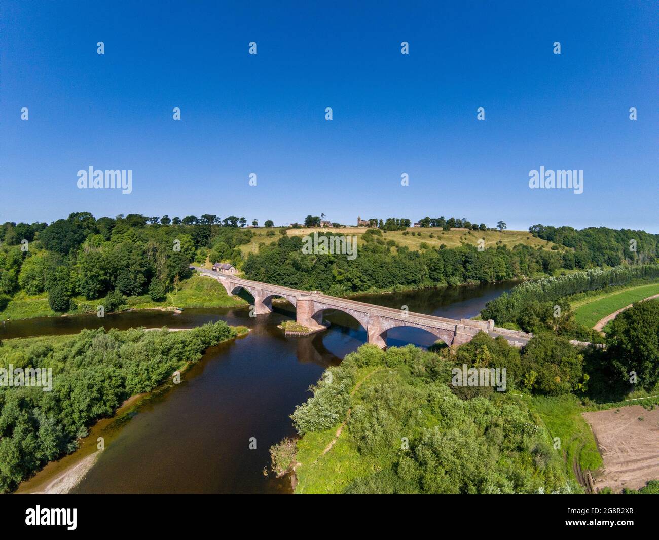 Aerial view of Ladykirk and Norham Bridge though commonly refered to as ...