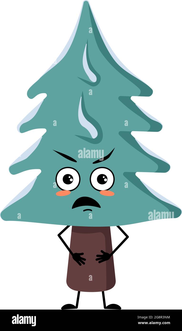 Cute Christmas tree character with angry emotions Stock Vector Image ...