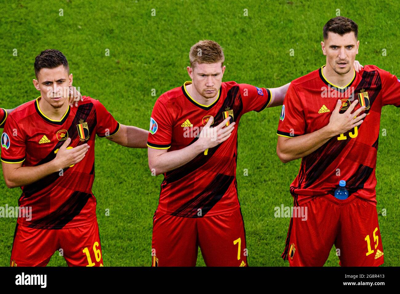 Munich, Germany - 02 July: Thorgan Hazard (L) Kevin De Bruyne (C) and ...