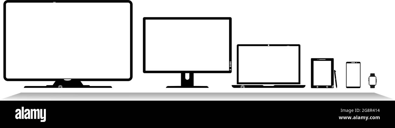 Technology devices icons set. TV, computer, laptop, tablet, smartphone ...