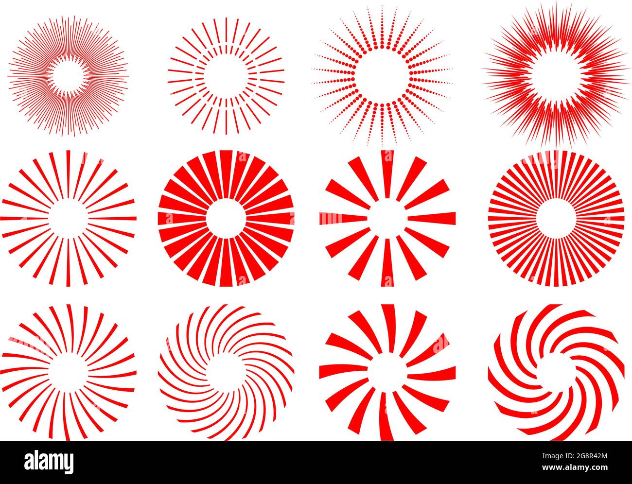 Sunburst elements. Radial rays and stripes of starburst. Vector icons ...