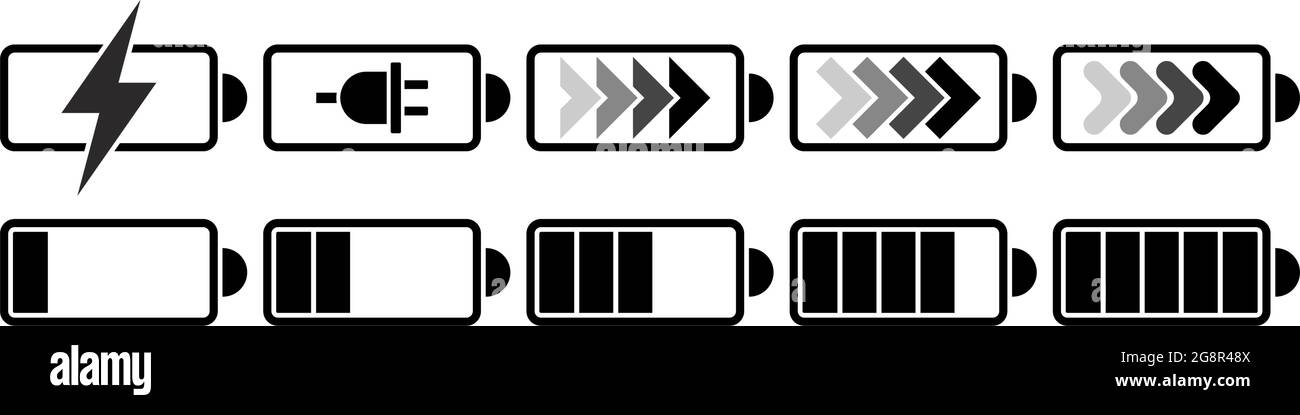 Smartphone battery level indicator icons. Concept power, energy, low ...