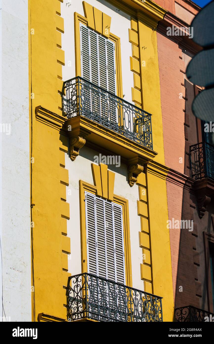 Seville Spain July 21, 2021 Facade of a building in the streets of ...