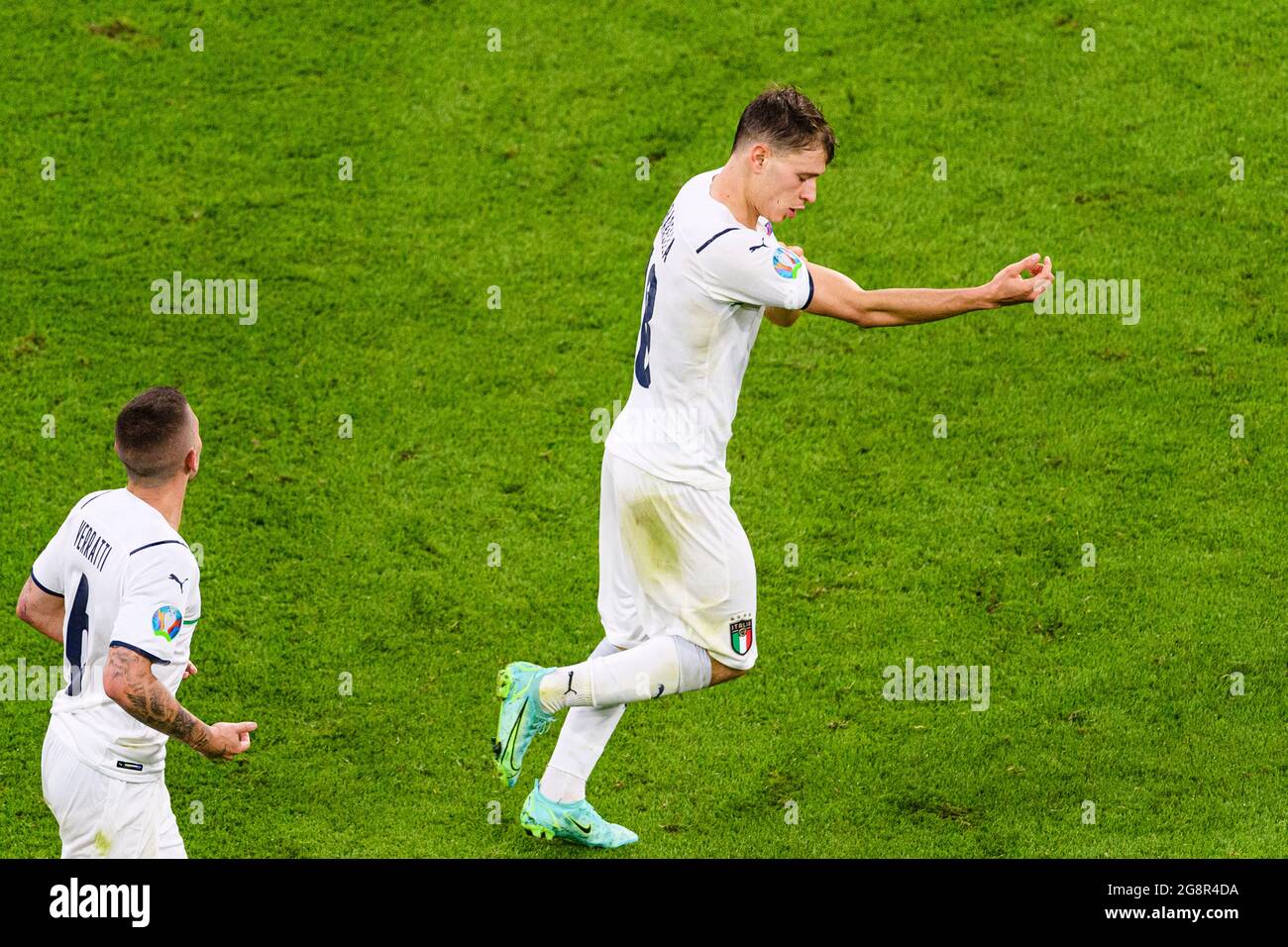 Munich, Germany - 02 July: Nicol˜ Barella of Italy (R) celebrating his ...
