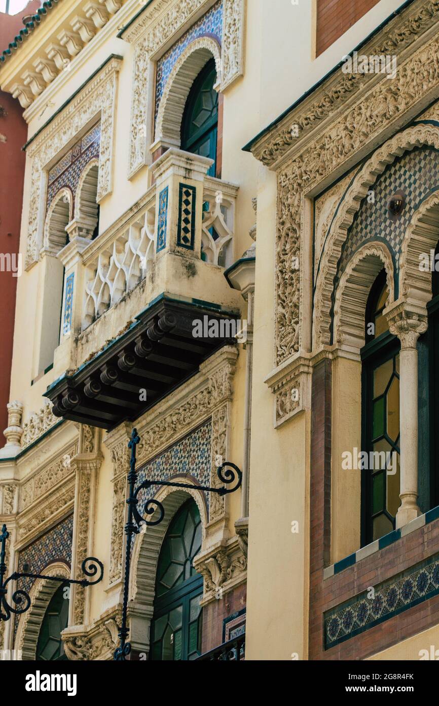 Seville Spain July 21, 2021 Facade of a building in the streets of ...