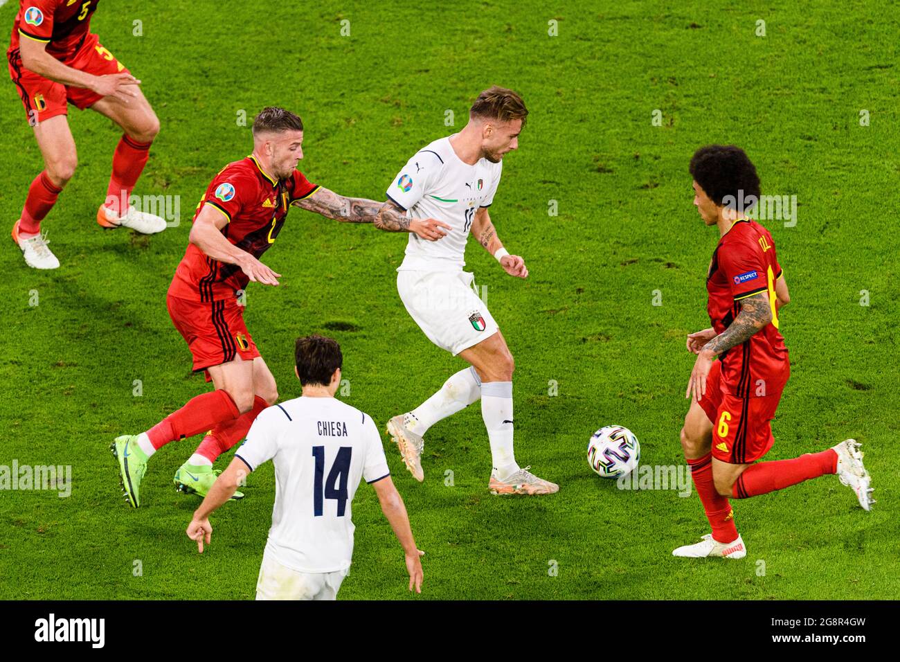 Munich, Germany - 02 July: Ciro Immobile of Italy (C) is chased by Toby ...