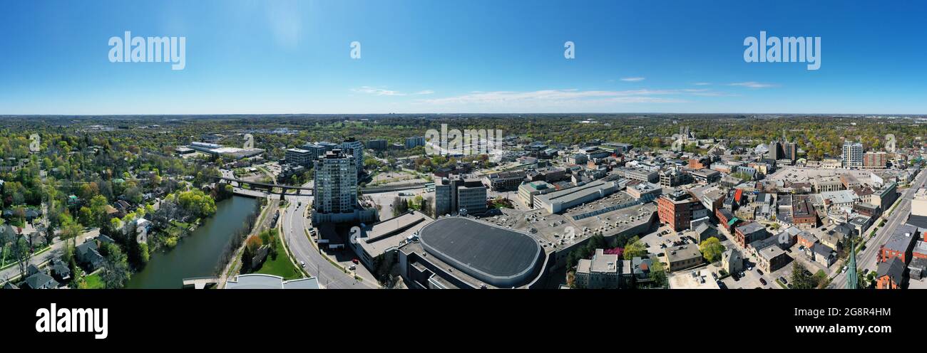 An aerial panorama view of Guelph, Ontario, Canada downtown Stock Photo ...