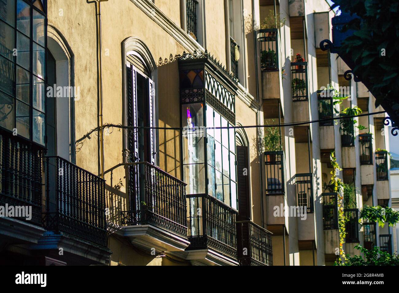 Seville Spain July 21, 2021 Facade of a building in the streets of ...