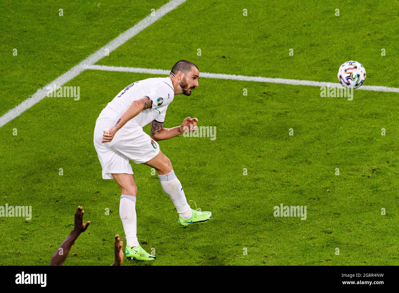 Munich, Germany - 02 July: Leonardo Bonucci of Italy heads the ball ...