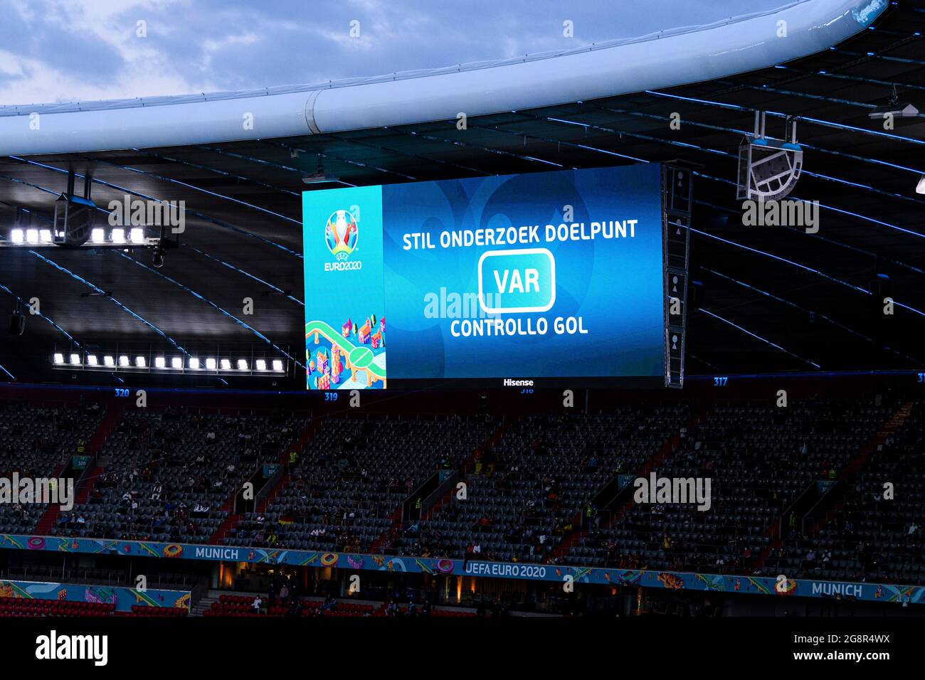 Munich, Germany - 02 July: A big screen shows a VAR information during ...