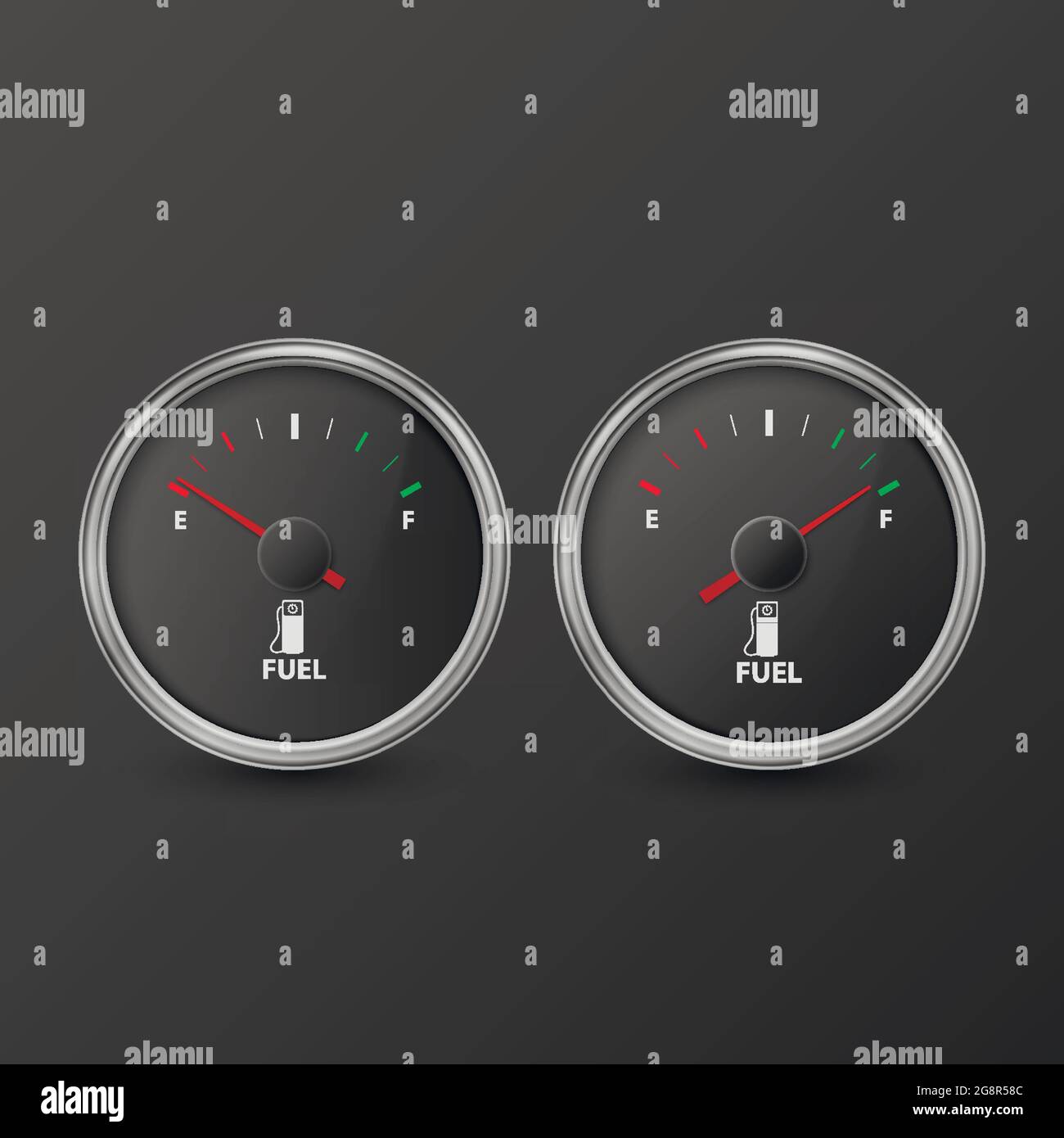 Vector 3d Realistic Silver Circle Gas Fuel Gauge with Black Dial Icon ...