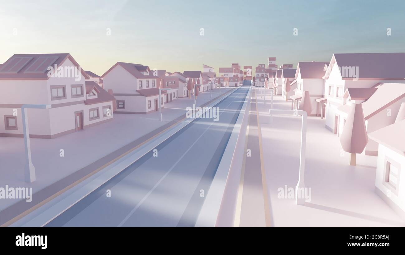 3D render of similar townhouses on a road Stock Photo - Alamy