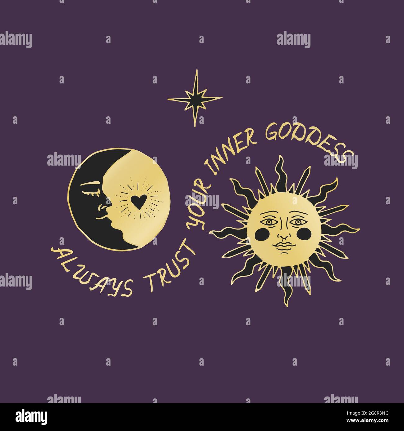 Vintage Mystic Sun and Moon Illustration with Lettering Stock Vector ...